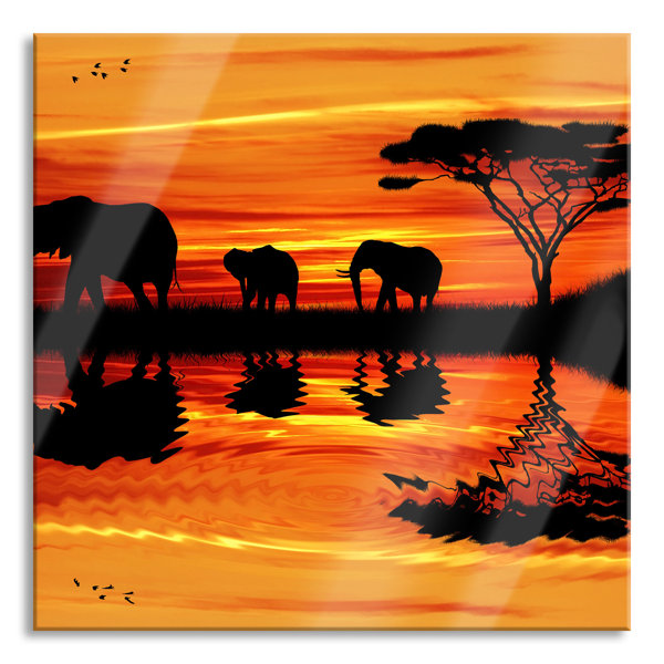 17 Stories Glasbild Afrika Elefant in Sonnenschein | Wayfair.de